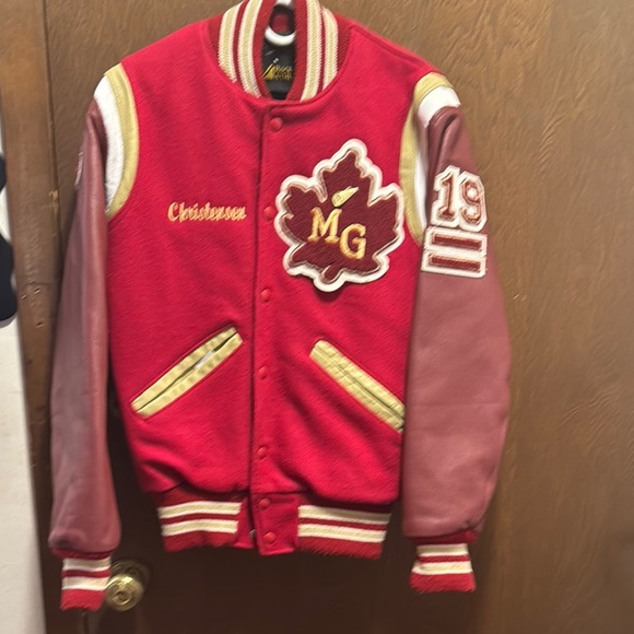 Rock Creek Athletics | Jackets & Coats | Red And Tan Varsity Jacket ...